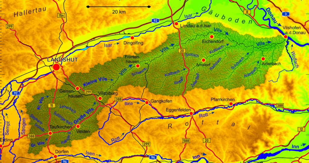 Flussverlauf der Isar und der Donau bis zur Inneinmündung – Die Alpen