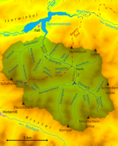 Flussverlauf der Isar und der Donau bis zur Inneinmündung – Die Alpen