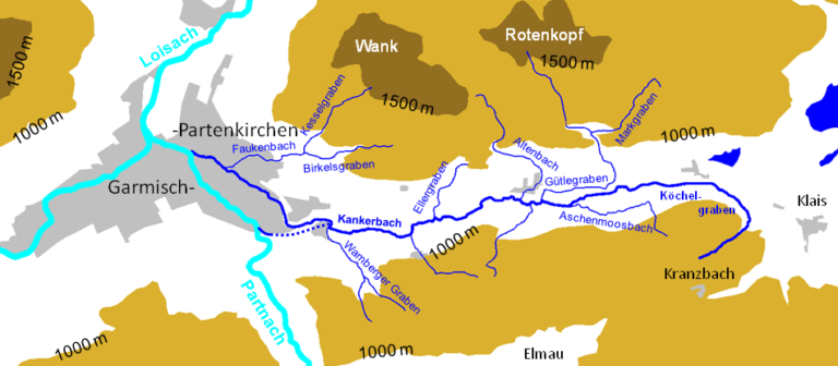 Flussverlauf der Isar und der Donau bis zur Inneinmündung – Die Alpen