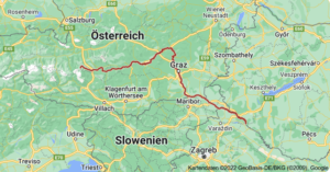 Flussverlauf der Mur und der Drau bis zu deren Einmündung in die Donau ...